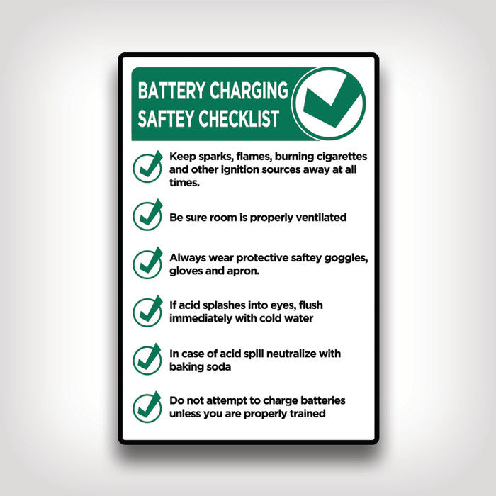 Battery Charging Safety Checklist Sign — CertifyMe
